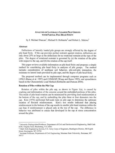 Duncan Et Al 2005 Analysis Of Laterally Loaded Pile Groups With Partial Pile Head Fixity Pdf