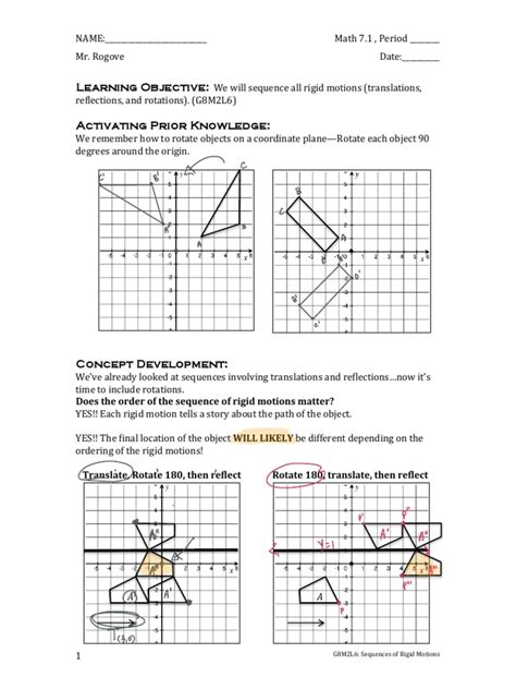 G8m2l6 7 1 Sequences Of Rigid Motions Pdf Rotation Geometry