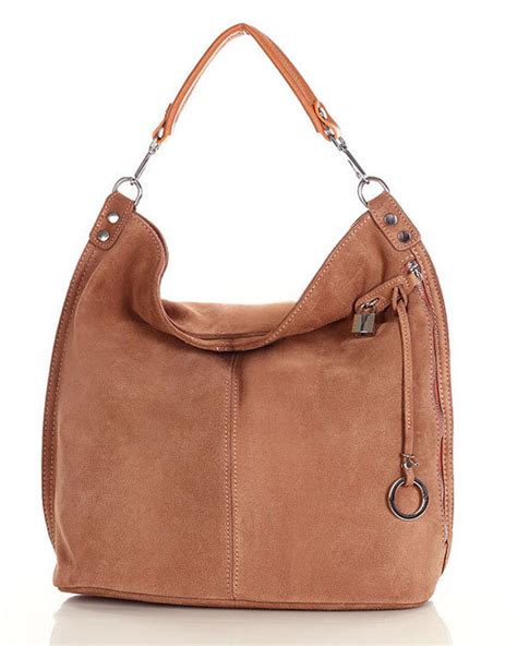 Torebka Skórzana Ponadczasowa Worek Na Ramię Xl Hobo Bag Marco Mazzini Nubuk Brudny Róż