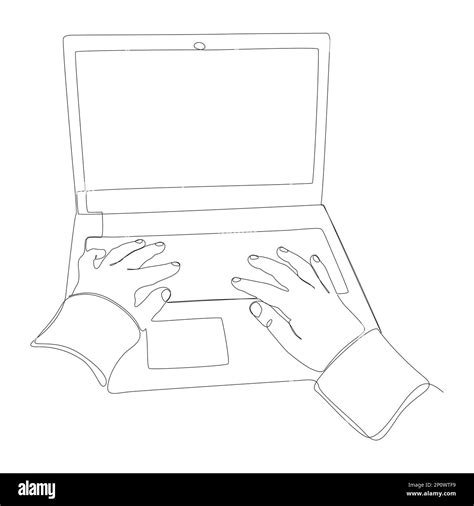 One Continuous Line Of Hands Using Laptop Typing Thin Line Illustration Vector Concept
