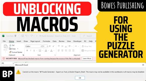 how to unblock macros in excel for use with the puzzle generator