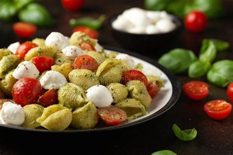 Pesto Pasta Salad With Cherry Tomatoes And Mozzarella Cheese Healthy