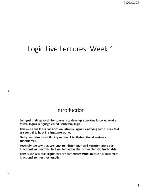 Week 1 Live Lecture Slides Logic Live Lectures Week 1 Introduction • Our Goal In This Part Of