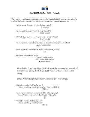 DAT 223 Module Two Assignment Template DAT 223 Module Two Assignment