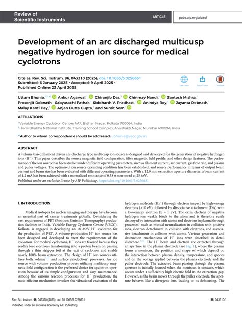 Development Of An Arc Discharged Multicusp Negative Hydrogen Ion Source For Medical Cyclotrons