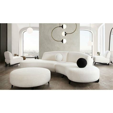 Modular Curved Back White Boucle Sherpa Sofa Chaise 2PC Set Chaise