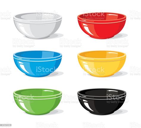 벡터 일러스트 레이 션의 음식 아이콘 설정합니다 아침 또는 저녁 식사 흰색 배경에 고립에 대 한 다른 다채로운 빈 그릇 요리 컬렉션입니다 부엌 디자인에 대 한 개체 보울에