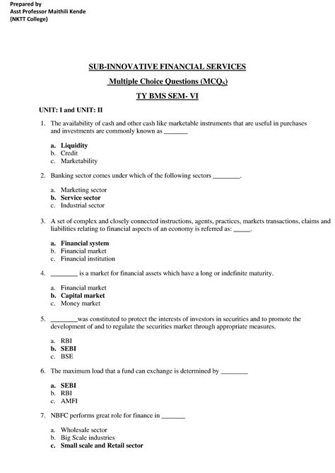 Ifs Tybms Sem Vi Mcqs Final Asst Professor Maithili Kende Nktt College Sub Innovative