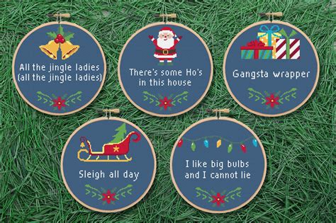 Christmas Set Of 5 Cross Stitch Pattern Funny Song Lyrics Etsy