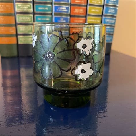 Libbey Kitchen Vintage Libbey Green Flower Juice Glass Poshmark