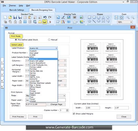 Barcode Software Pre Define Label Stock Print Mode Generate Barcode Com