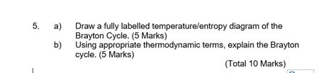 A Draw A Fully Labelled Temperature Entropy Diagram Of The Brayton Cycle Marks B Using