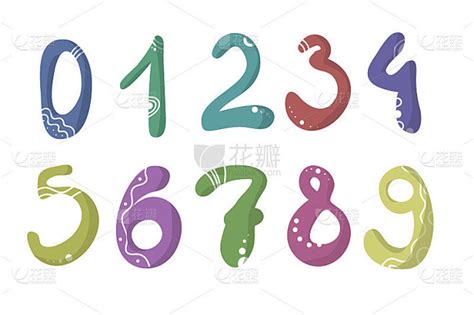 可爱的数字字符零，二，三，四，五，六，七八，九卡通涂鸦集。可爱有趣的数字矢量插图集。彩色卡通数字的孩
