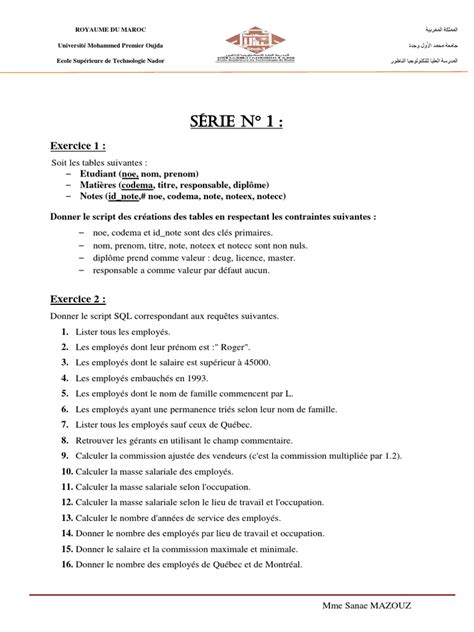 Serie 1 Sql Pdf