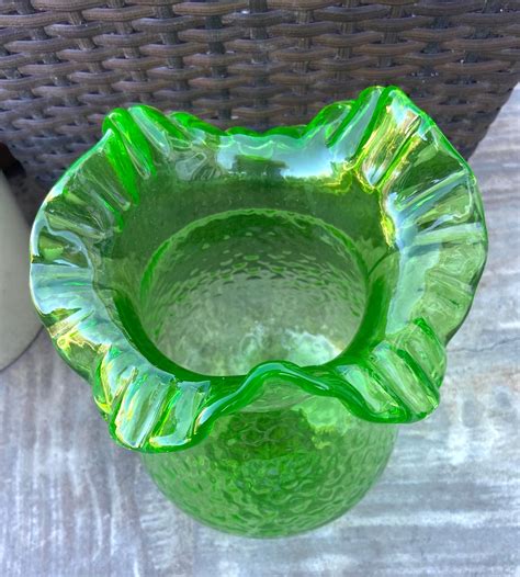 Mid Century Green Glass Ruffle Vase Vintage Fenton Green Etsy