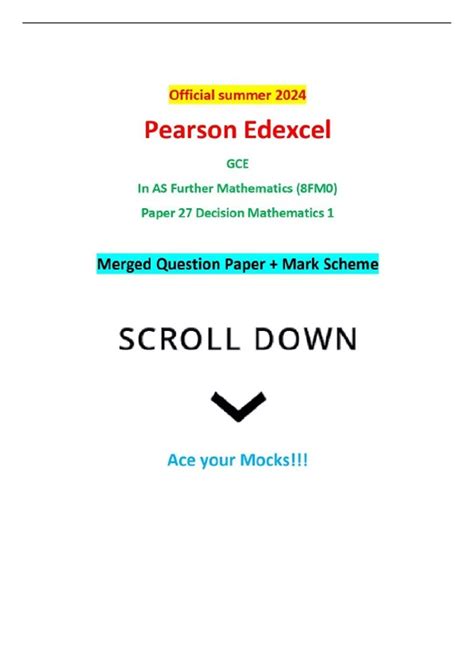 Official Summer 2024 Pearson Edexcel GCE In AS Further Mathematics