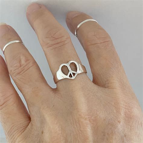 Sterling Silver Heart Peace Sign Ring Silver Ring Boho Ring Peace R
