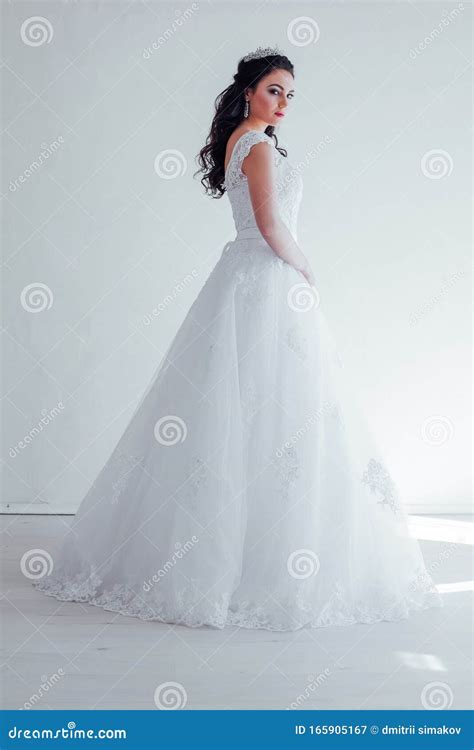 Princess With A Crown In White Dress The Bride Stock Image Image Of Bright Hairstyle