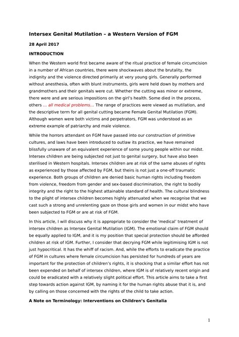 Pdf Intersex Genital Mutilation A Western Version Of Fgm