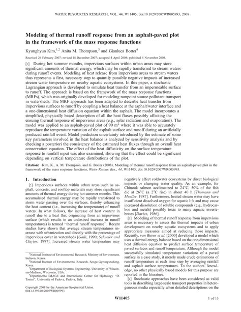 Pdf Modeling Of Thermal Runoff Response From An Asphalt Paved Plot In The Framework Of The Pdf Modeling Of Thermal Runoff Response From An Asphalt Paved Plot In The Framework Of The