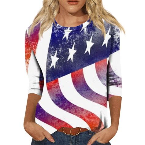Knosfe Womens Patriotic T Shirts Crew Neck Independence Day Stars