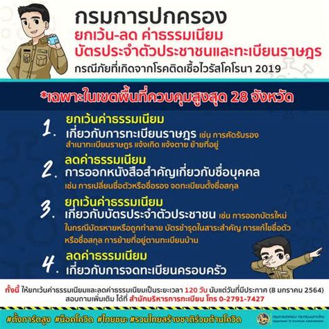 มท ยกเว้น ลดค่าธรรมเนียมบัตรปชช ทะเบียนราษฎรในพื้นที่ควบคุมสูงสุด 120