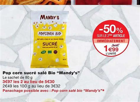 Promo Pop Corn Sucré Salé Bio Mandys Chez Monoprix Icatalogue Fr