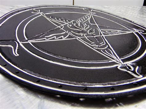 Leather Backpatch Tolling And Carved Baphomet Black Metal Lbk21