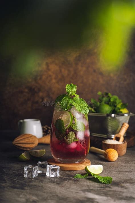 Fresh Strawberry Summer Mojito Cocktail With Strawberry Lime Mint