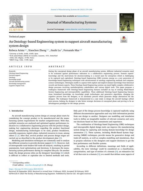 PDF An Ontology Based Engineering System To Support Aircraft Manufacturing System Design