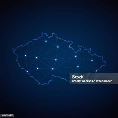 체코 공화국의 추상 Wireframe 메쉬 다각형지도 와 빛 와 도시 통하고 있는 진한 파란색 배경 벡터 일러스트 레이 션 Eps10 0명에 대한 스톡 벡터 아트 및 기타