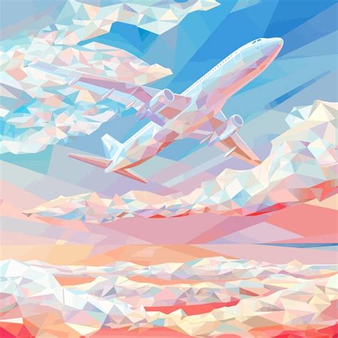 Premium Vector Lowpolygonplaneintheskywithcloudsvector