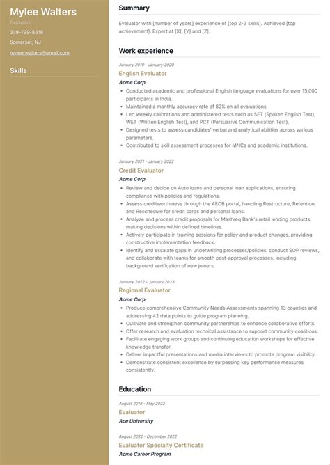 Evaluator Resume Examples And Templates