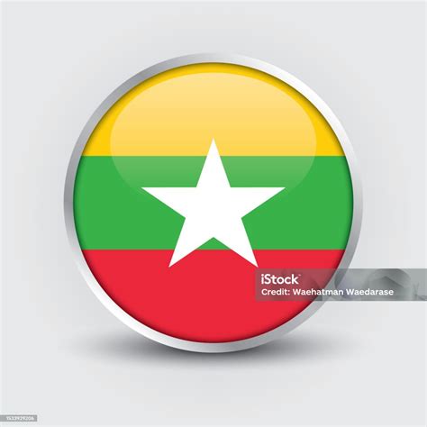 Myanmar Circle Flag Design Is Used As Badge Button Icon With Reflection