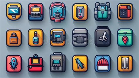 Streamlined And Polished Airport Security Icon Set Optimized For