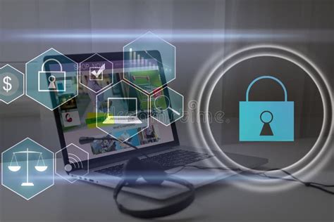 Person Using A Laptop Computer With Technology Cybersecurity And Privacy Concept Protection And