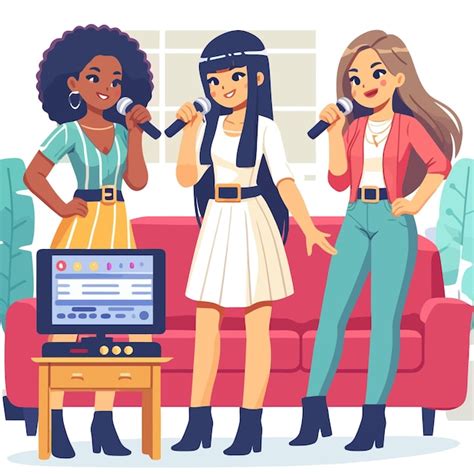 Premium Vector Cartoon Illustration Of Woman And Friend Doing Karaoke