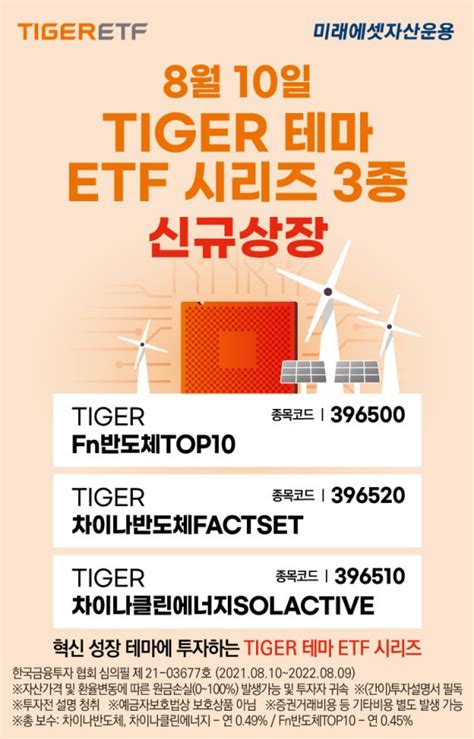 미래에셋운용 반도체 테마 등 3종 출시 Tiger Etf 신규 상장 이벤트 파이낸셜뉴스