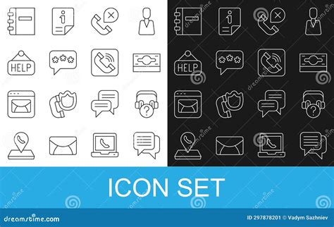 Set Line Speech Bubble Chat Headphones With Question Stacks Paper Money Cash Declined Or