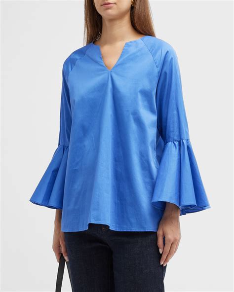 Harshman Plus Size Zenaida Bell Sleeve Cotton Blouse Neiman Marcus