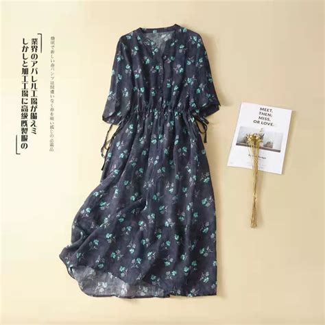 日韓外貿一線品牌剪標撿漏精品棉麻碎花大碼洋裝女夏季復古文藝長裙女裝大碼印花連衣裙 蝦皮購物