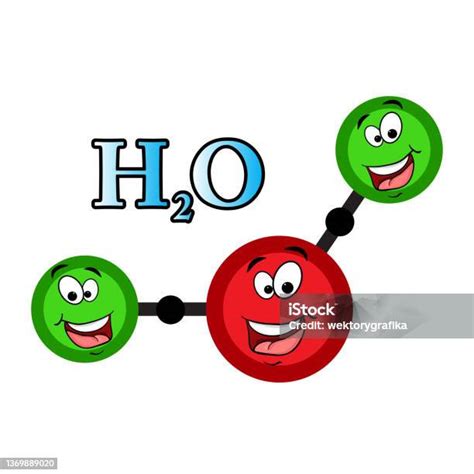 H2o 문자 물 분자 구조 눈과 미소가 있는 액체 아쿠아 원자 포뮬러 흰색 배경에서 격리된 벡터 그림입니다 개념에 대한 스톡