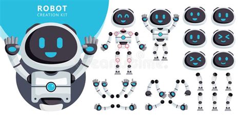 Robots Character Creator Kit Vector Set Robots Editable Character With