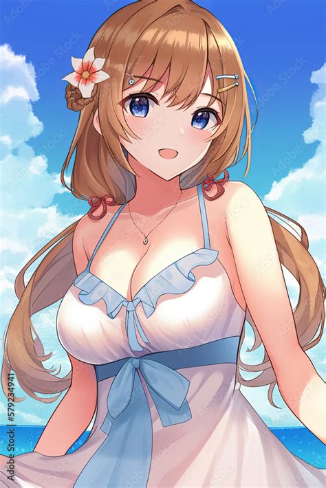 Sexy Anime Girl In Summer By The Sea On Beach On Vacation Generative