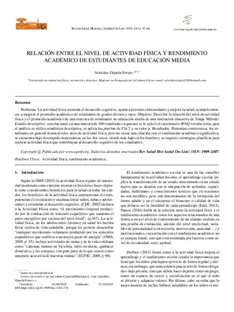 Pdf Relación Entre El Nivel De Actividad Física Y Rendimiento