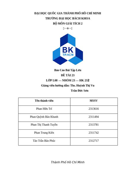 Báo Cáo Bài Tập Lớn Giải Tích 2 Hcmut Pdf