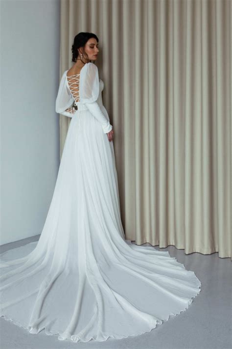 Seashell Cup Corset Wedding Dress A Line Long Train Puff Etsy Uk