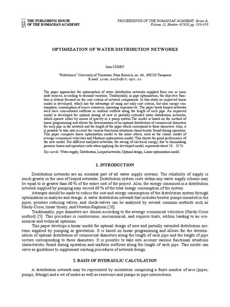 Optimization Of Water Distribution Networks Pdf Mathematical Optimization Linear Programming