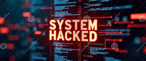 System Hacked Text On Digital Screen With Data Flows And Code Cyber