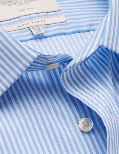 Men S Non Iron Blue White Bengal Stripe Extra Slim Fit Shirt